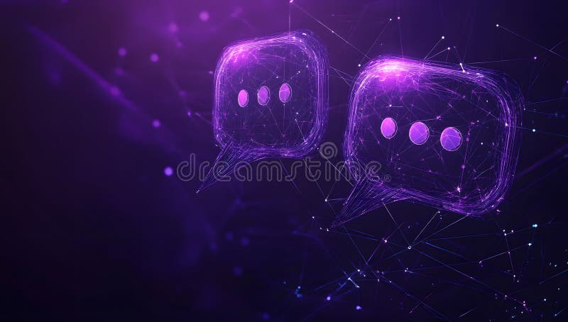 Futuristic Chat Icons with Purple Digital Network, Communication ...