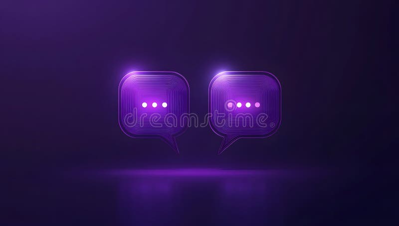 Futuristic Chat Icons with Purple Digital Network, Communication ...