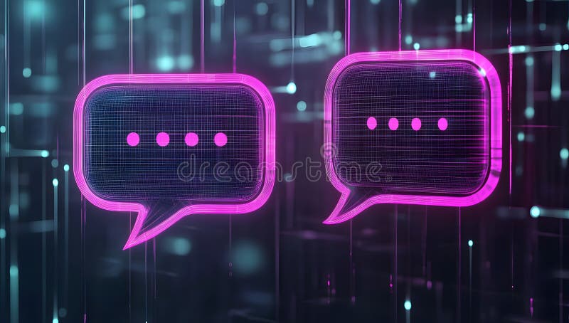 Futuristic Chat Icons with Purple Digital Network, Communication ...