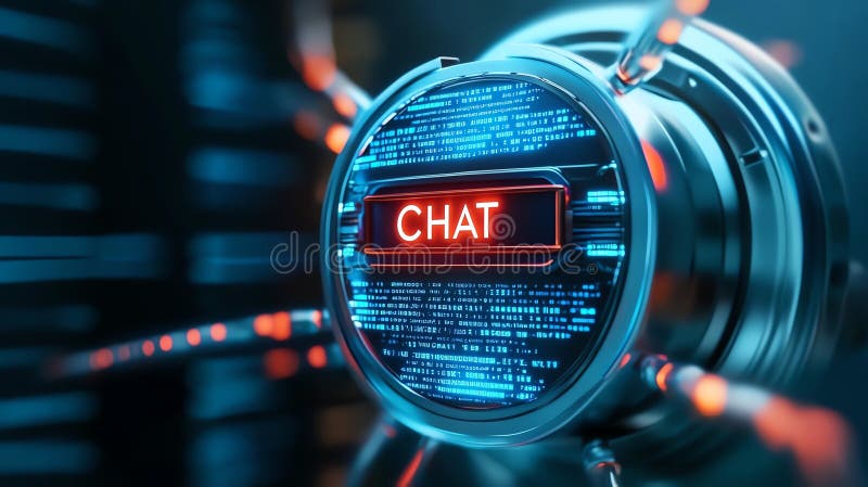 Futuristic Chat Interface with Glowing Elements and Digital Data ...