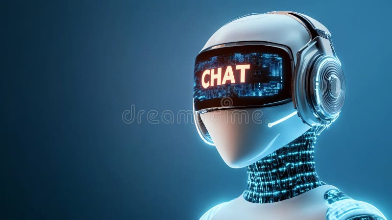 Futuristic Chatbot Robot with Digital Headset and Glowing Interface ...