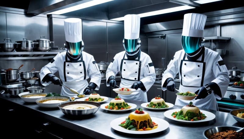 Futuristic Chefs Cooking in a High-Tech Kitchen Stock Photo - Image of ...