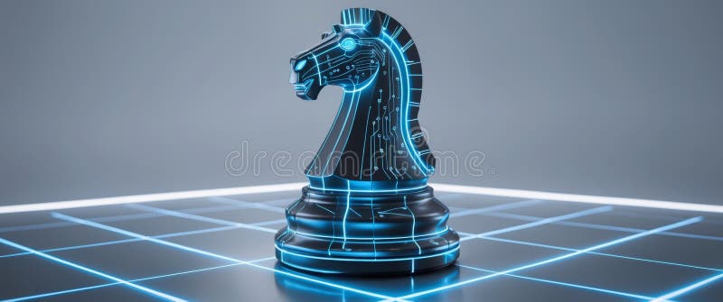 Futuristic Chess King with Blue Neon Lights on a Digital Chessboard ...