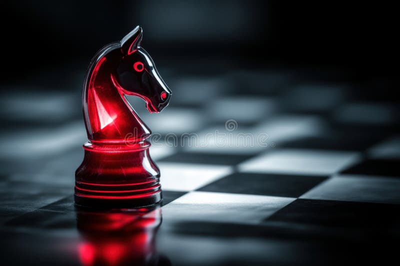 Futuristic Chess Knight Glowing Red on Dramatic Black and White ...