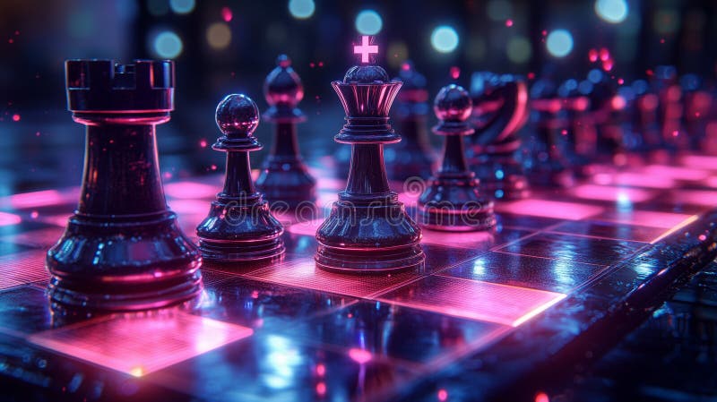 Futuristic Chess Pieces on a Glowing Board, Chessboard Stock Image ...