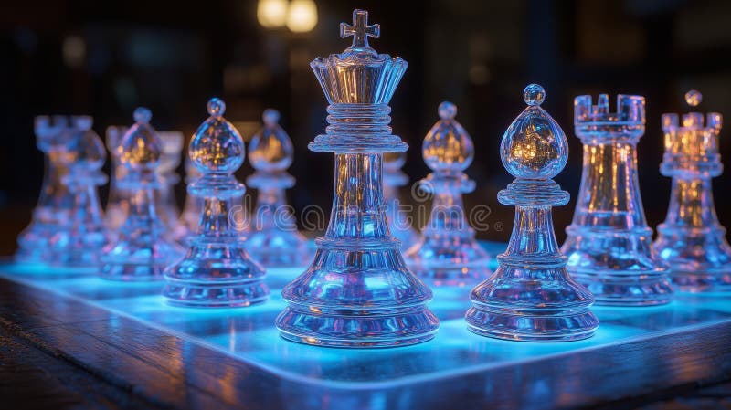Futuristic Chess Pieces on a Glowing Board, Chessboard Stock Image ...