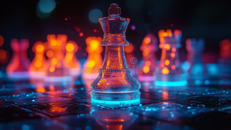 Futuristic Chess Pieces on a Glowing Board, Chessboard Stock Photo ...