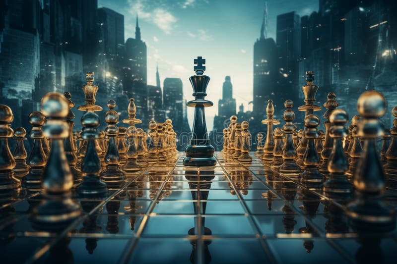 Futuristic Chess Pieces on a Reflective Board Stock Illustration ...