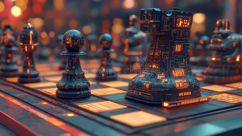 Futuristic Chess Pieces, Such As the King, Queen, and Rook, are ...