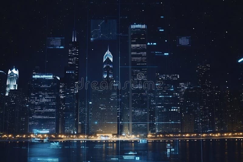 Futuristic Chicago Skyline Showing Digital Data at Night Stock Image ...