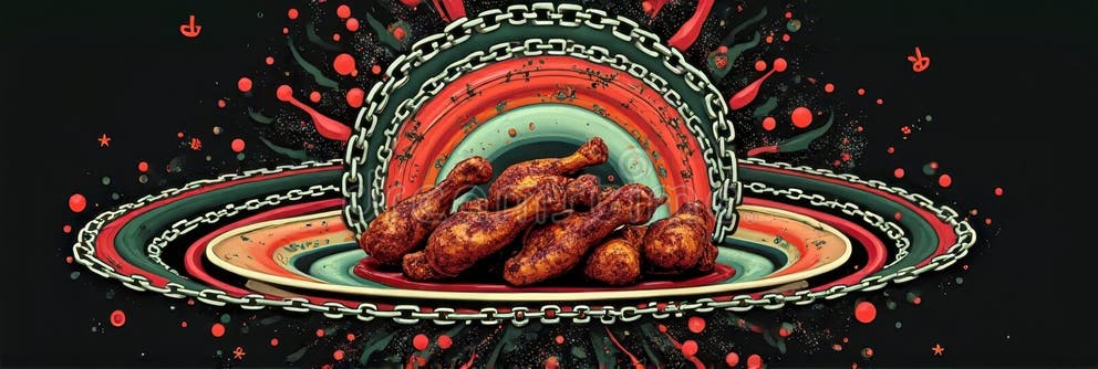 Futuristic Chicken Artwork with Abstract Chains and Cosmic Splatter ...