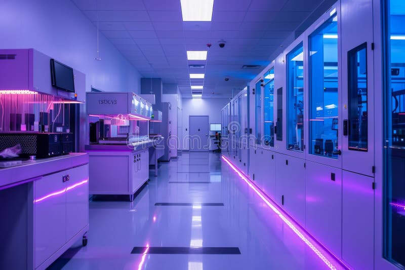 Futuristic Chip Testing Facility with High-tech Machinery and Neon ...