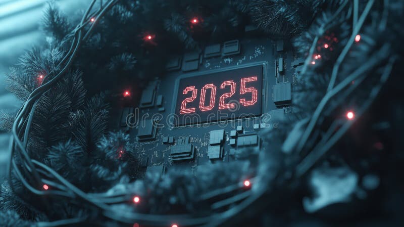 Modern Christmas 2025 Tech-themed Frame with Digital Festive Design AI ...