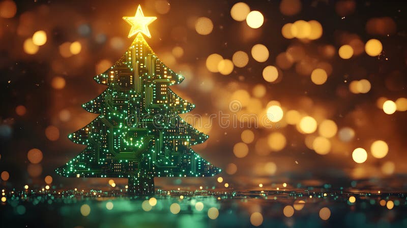 Futuristic Christmas Tree with Circuit Board Pattern and Glowing Lights ...