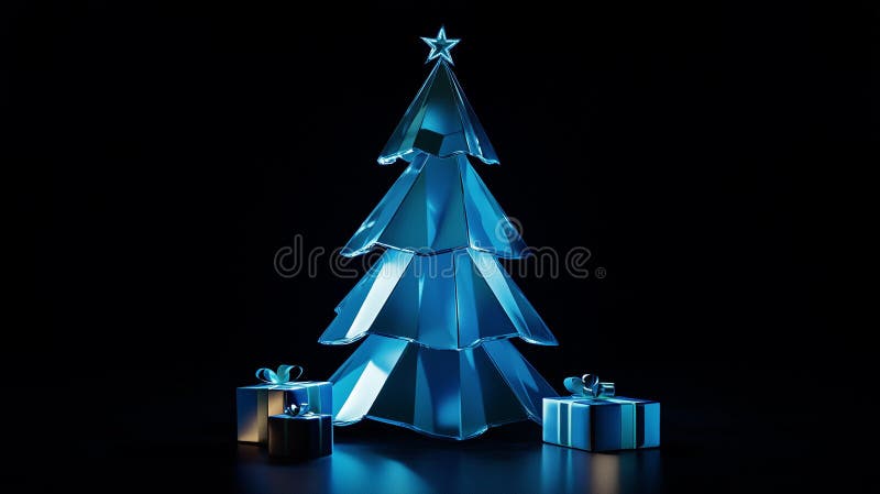 A Futuristic Christmas Tree, Crafted from Shimmering Glass and Adorned ...