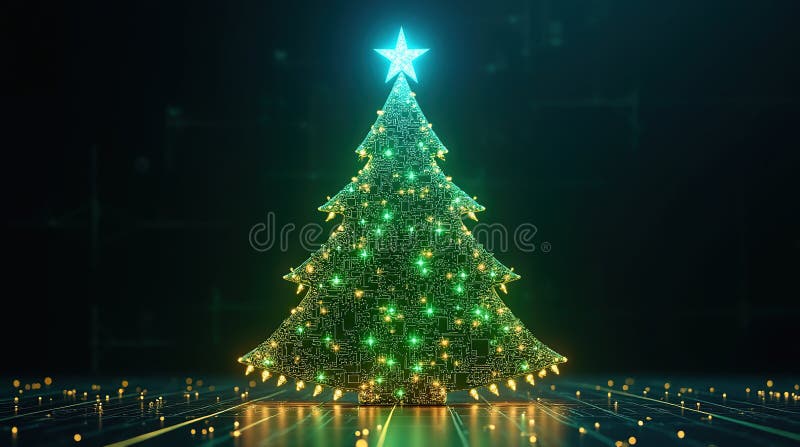 Futuristic Christmas Tree Illuminated with High-Tech Circuit Design and ...