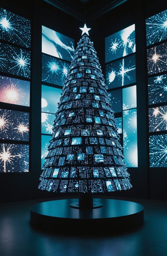 Futuristic Christmas Tree Made of Digital Screens. Stock Image - Image ...