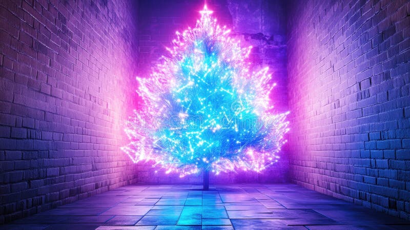 Futuristic Christmas Tree in a Modern Office Stock Image - Image of ...