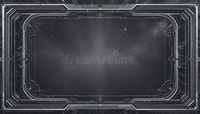 Futuristic Chrome Frame with Starry Nebula Background Design Element ...