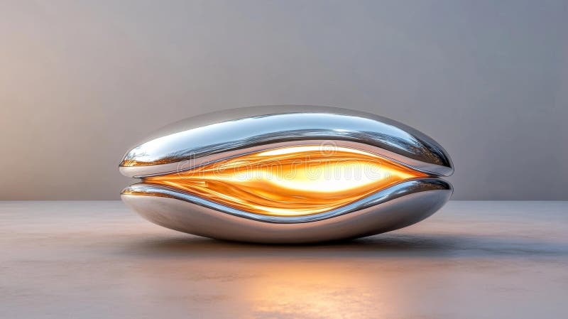 Futuristic Chrome Lamp with Melting Base and Flowing Design on a Table ...