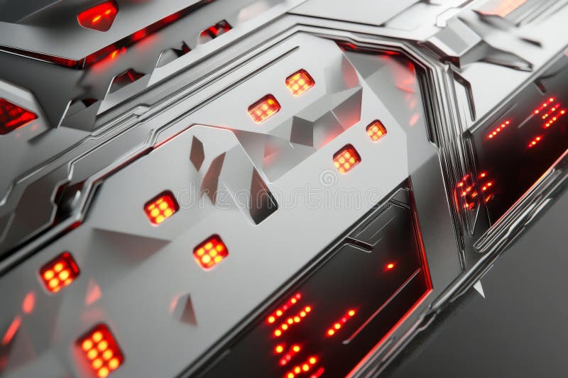 A Futuristic Chrome Panel with Glowing Red Accents and Sharp Geometric ...