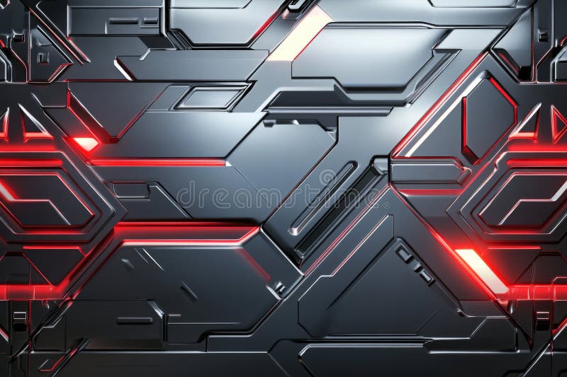 A Futuristic Chrome Panel with Glowing Red Accents and Sharp Geometric ...
