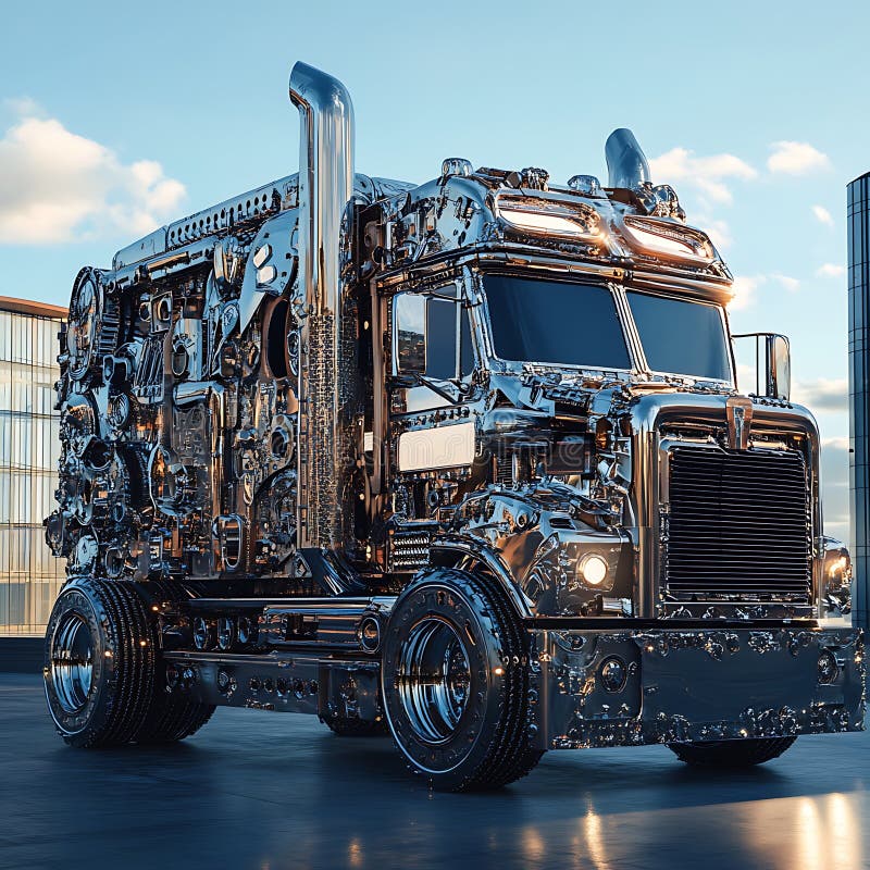 A Futuristic, Chrome Semi-truck with Intricate Details Stock ...