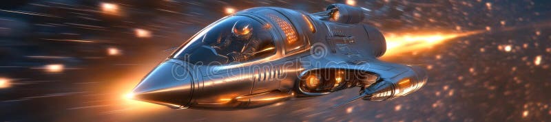 Futuristic Chrome Spaceship Zipping through a Starry Galaxy with ...