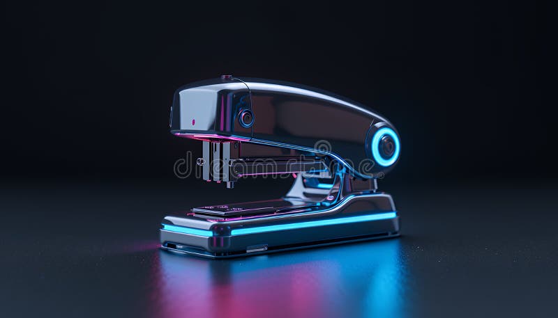 Glowing Neon Cyberpunk Stapler Futuristic Chrome Office Gadget Stock Illustration - Illustration ...