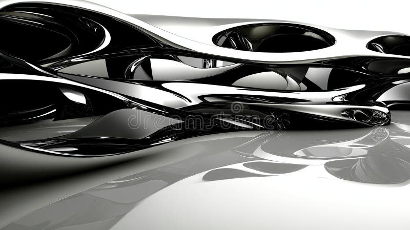 Futuristic Chrome Structure Reflecting, Interior Design Stock Photo ...