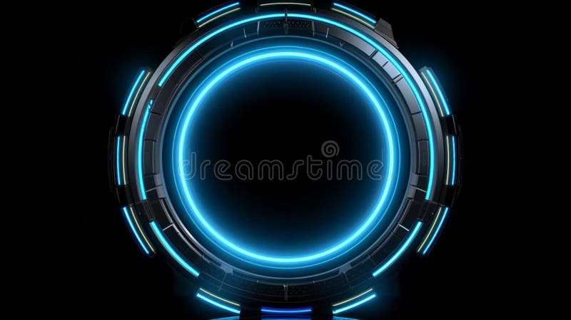 Futuristic Circle Light Frame in Blue on Black Backdrop Stock ...