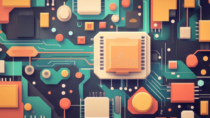 Futuristic Circuit Board Art Blends Modern Tech with Playful Cartoon ...