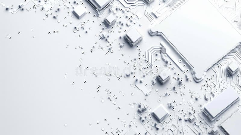 A Futuristic Circuit Board Blanketed in White, with Intricate Pathways ...