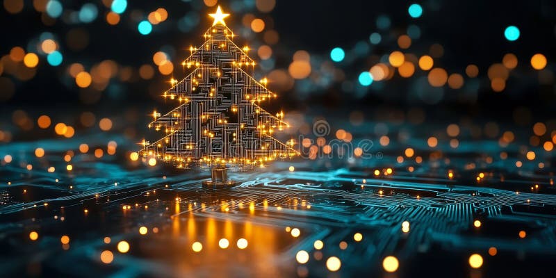 Futuristic Circuit Board Christmas Tree with Glowing Lights for Holiday ...