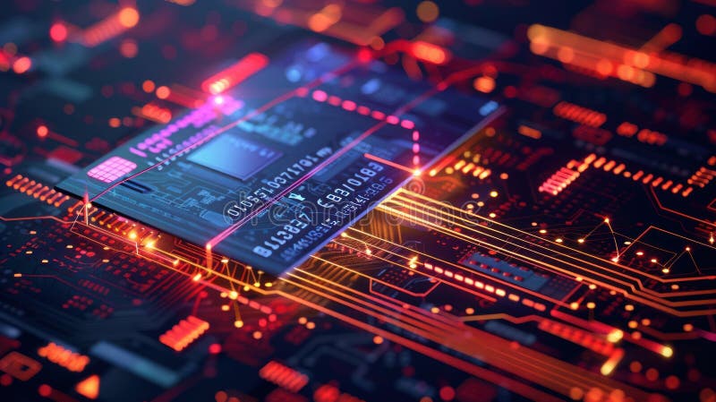 A Glowing Circuit Board with a Focus on Vibrant Electronic Components ...