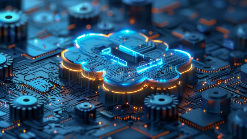 Futuristic Circuit Board with Cloud Technology Stock Illustration ...