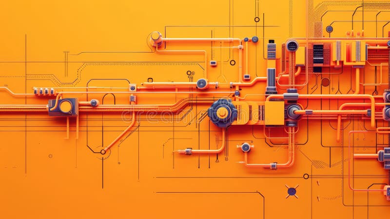 Futuristic Circuit Board Complex Orange Piping Stock Photos - Free ...