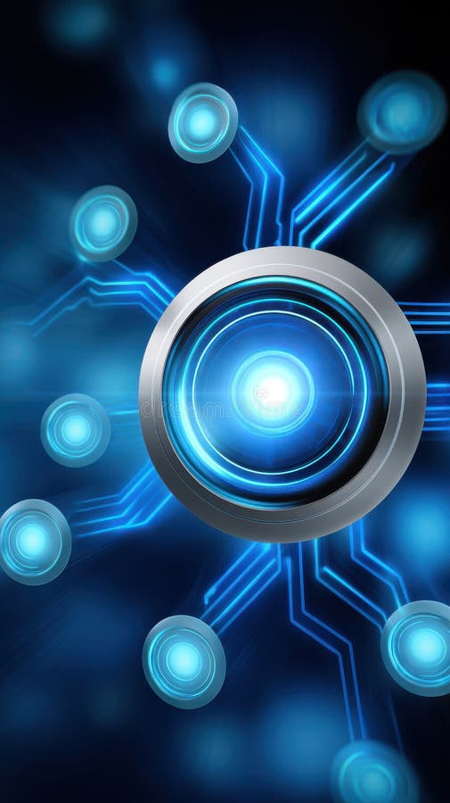 Futuristic Circuit Board Concept Art with a Central Glowing Metallic ...