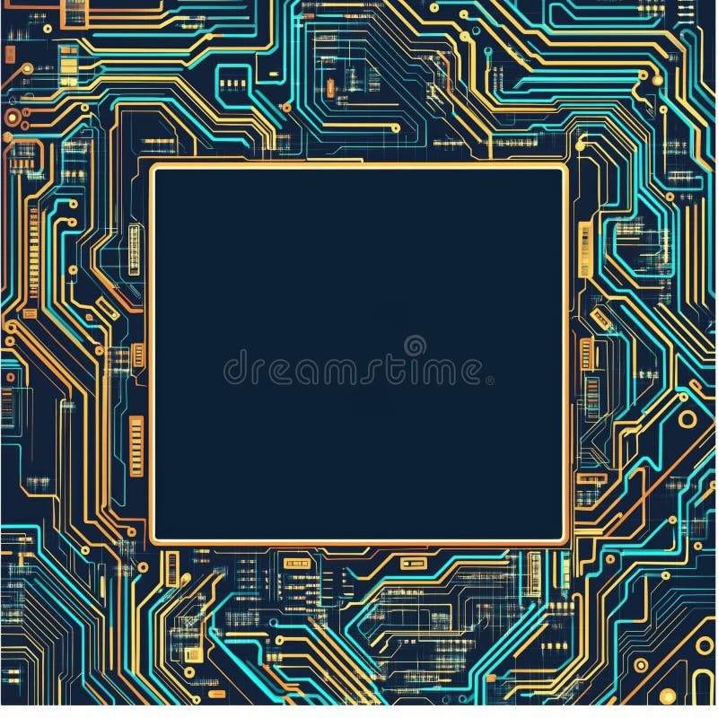 Futuristic Circuit Board Design Central Black Space Intricate Patterns ...