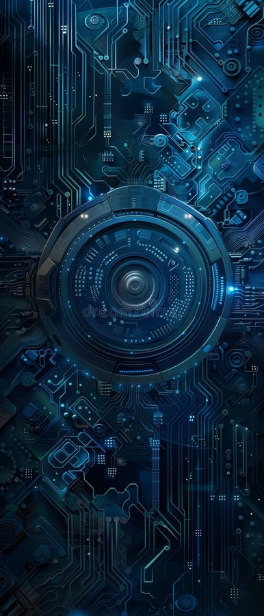 Futuristic Circuit Board Design with a Central Circular Element and ...