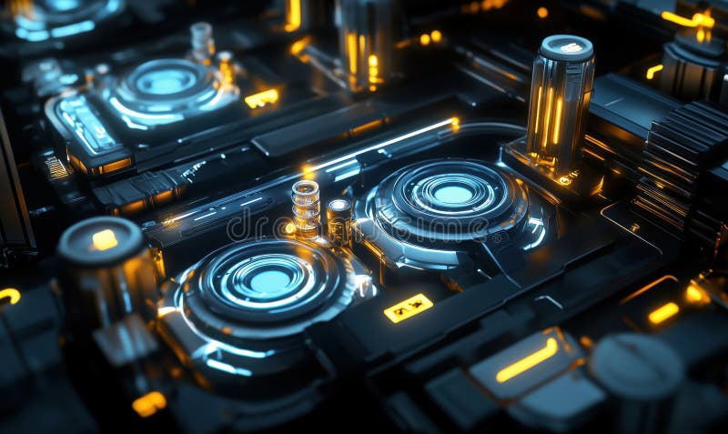 Futuristic Circuit Board Design Featuring Glowing Blue and Orange ...