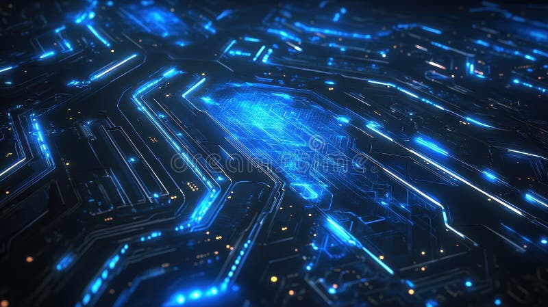 Futuristic Circuit Board Electric Pathways and Digital Illumination in ...
