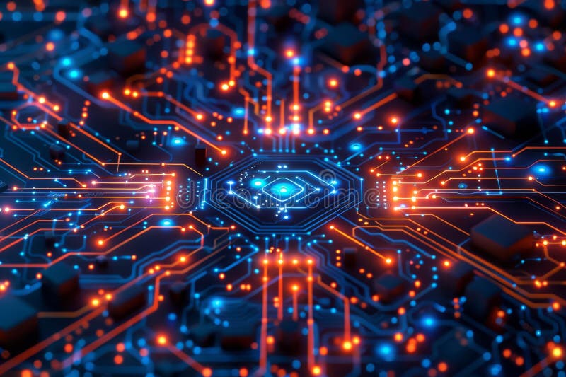 The Futuristic Circuit Board Features Neon Lights and Represents ...