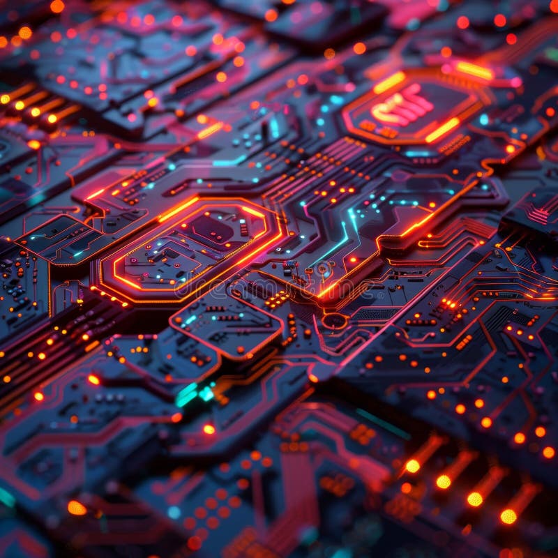Futuristic Circuit Board with Geometric Acid Patterns Advanced ...