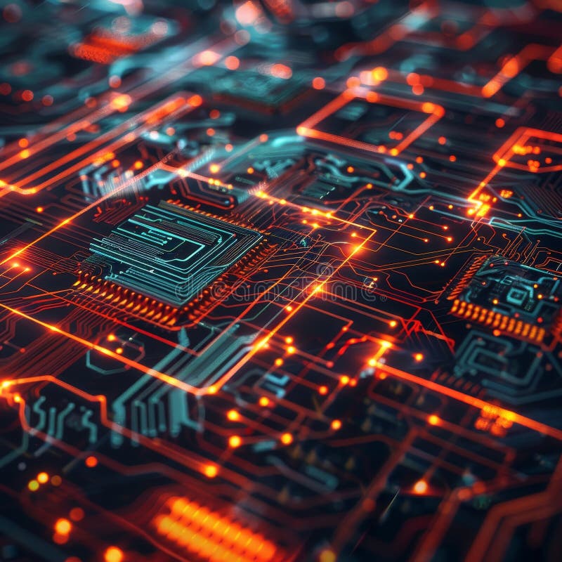 Futuristic Circuit Board with Geometric Acid Patterns Technology Meets ...