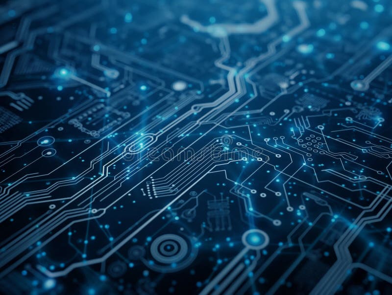 Futuristic Circuit Board with Glowing Blue Lines Stock Image - Image of ...