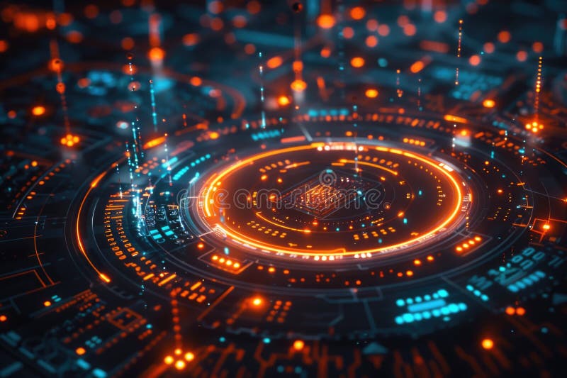 A Futuristic Circuit Board with Glowing Circles for Electronic or Sci ...