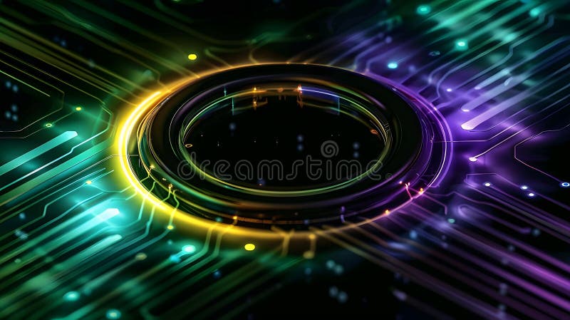 "Futuristic Circuit Board with Glowing Circular Elements and Neon ...