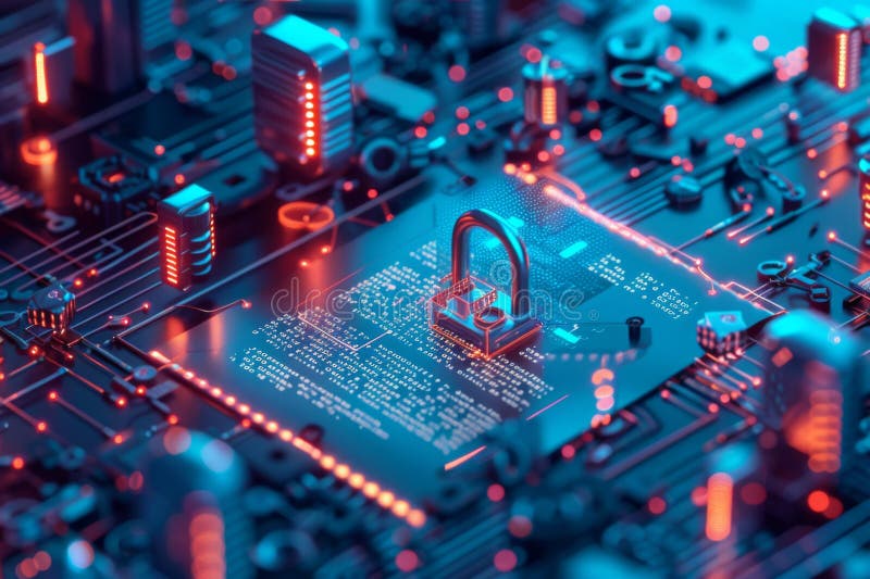 Futuristic Circuit Board with Glowing Components Stock Illustration ...