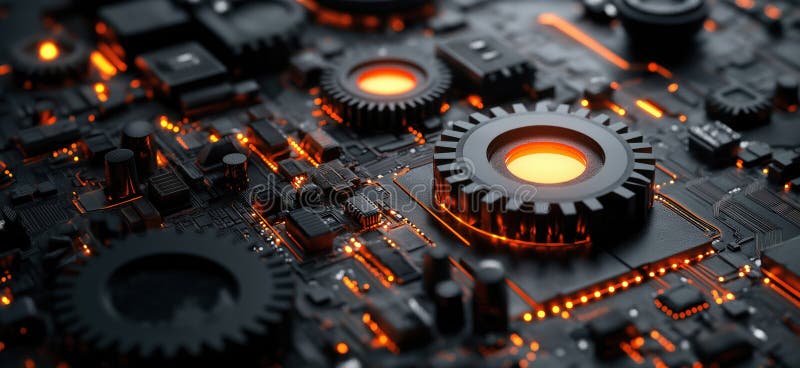Futuristic Circuit Board with Glowing Components and Intricate Details ...